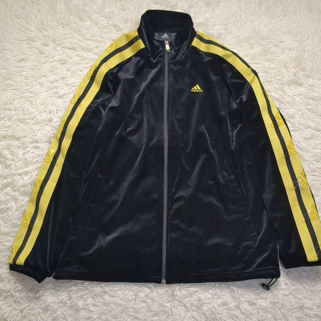 【美品✨adidas✨L】ベロア ジャージ トラックスーツ セットアップ 黒