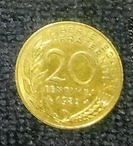 ♯フランス共和国:旧50フラン札と20centimes硬貨のセット