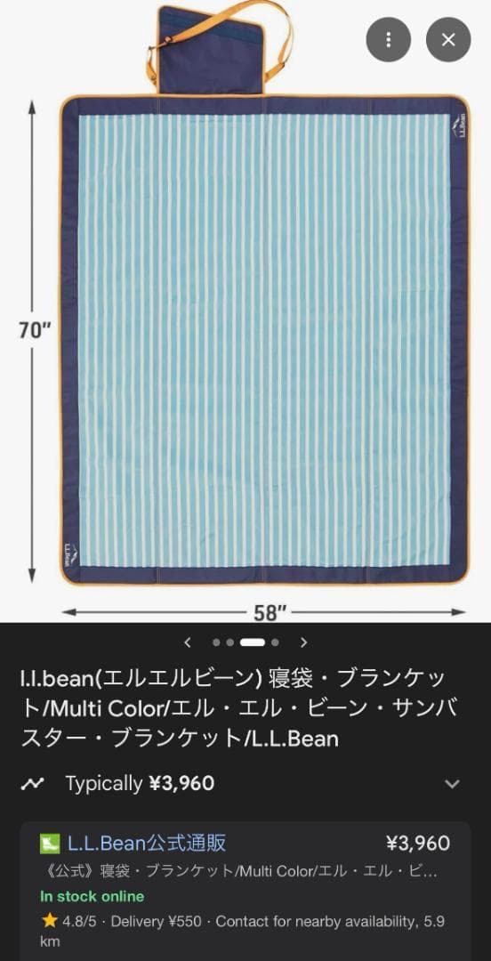 L.L.Bean Sea Aqua Stripe テント＋シート