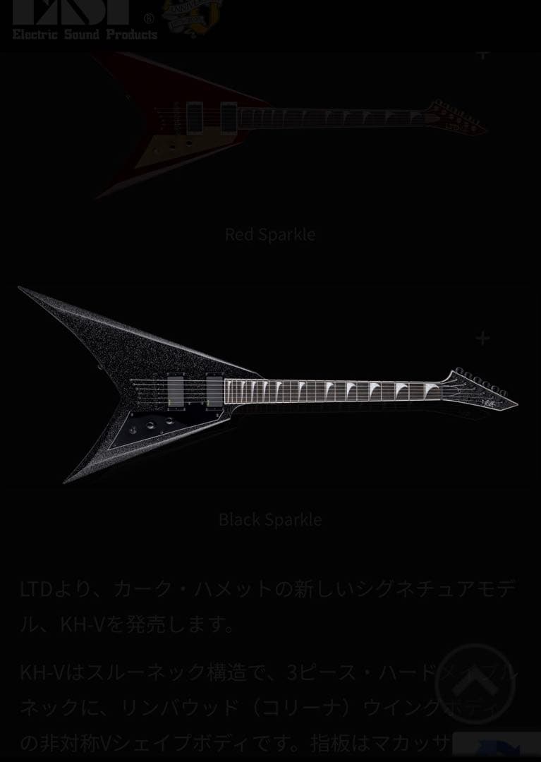 【美品】ESP LTD KH-V Black カーク・ハメット モデル