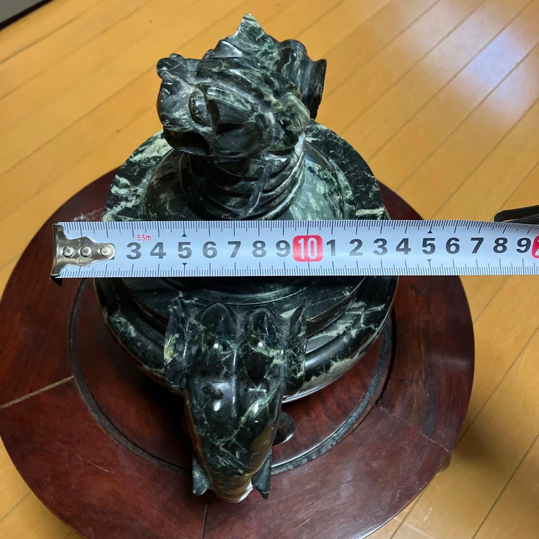 三足香炉　蛇紋石　大きめ獅子 象
