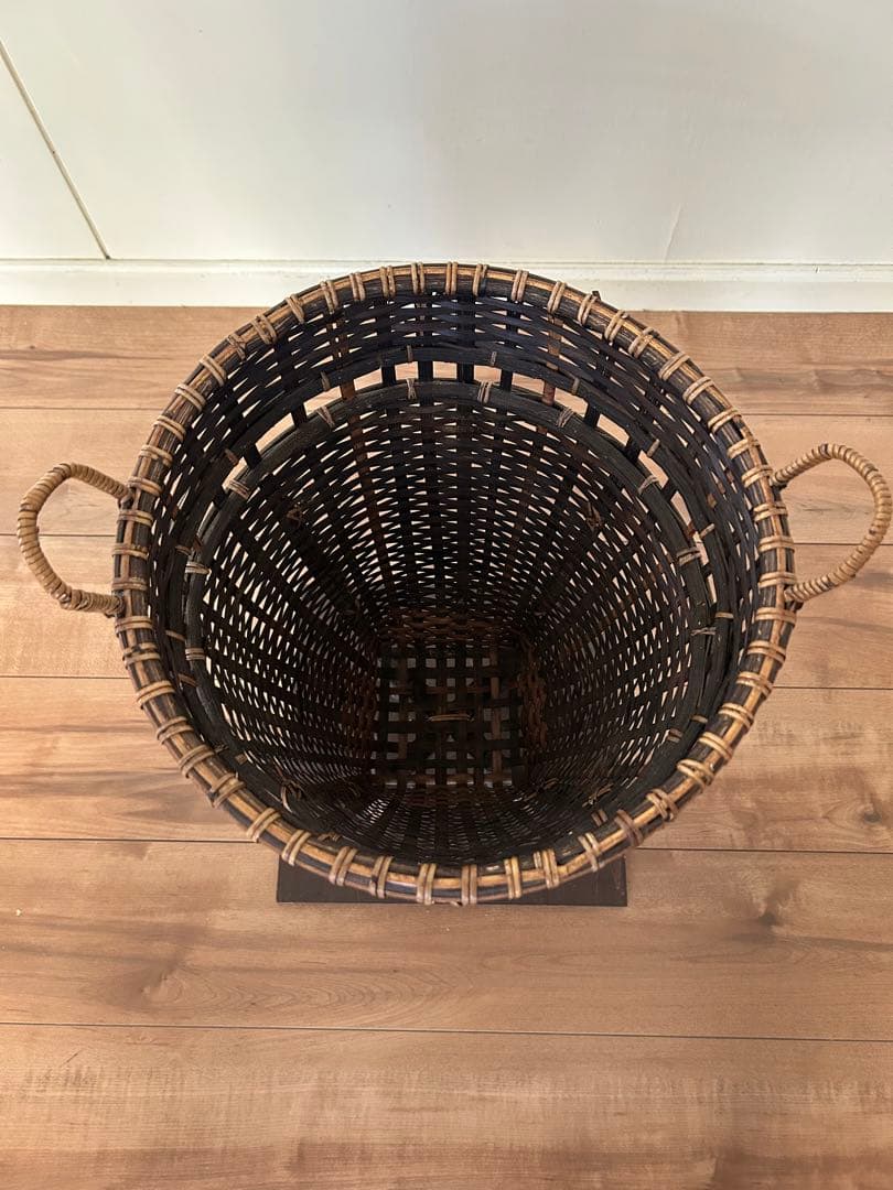 籐と竹の蓋付き 収納バスケット アンティーク アジア手工芸　置物