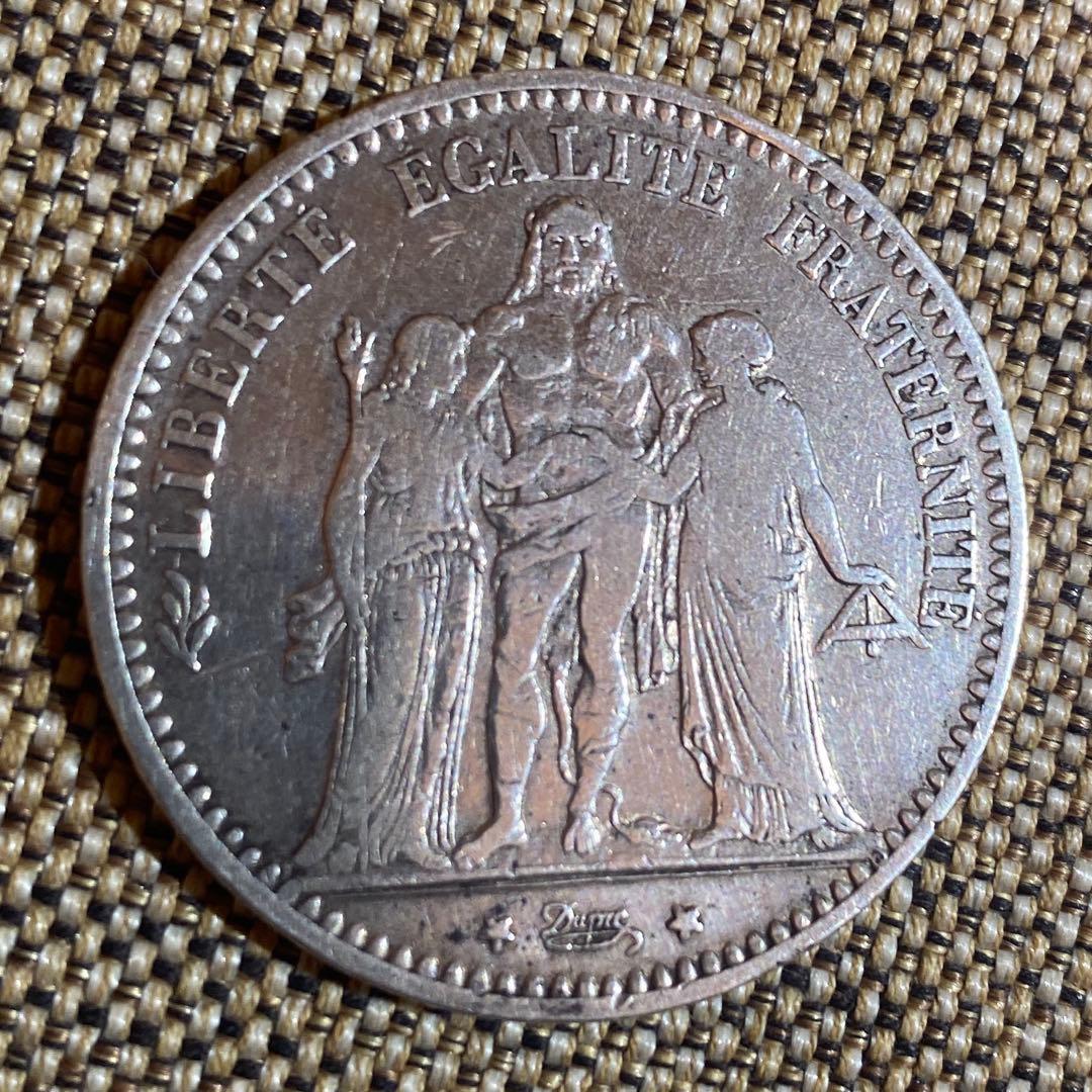 フランス1874年 ヘラクレス5フラン大型銀貨 + シドニーオリンピック記念硬貨