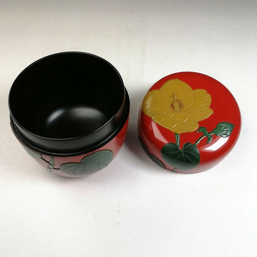 Ｔ９９７　棗　『ゆうなの花』『朱塗』『琉球漆器』　木箱　茶道具