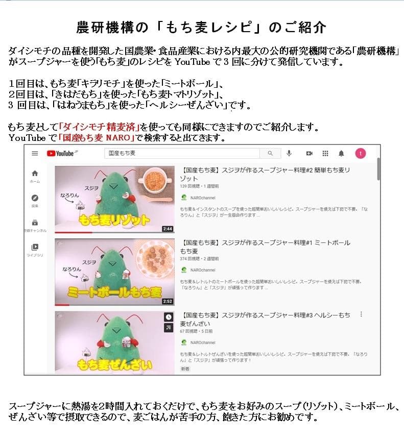国産もち麦（ダイシモチ）2023年産　アラカルト