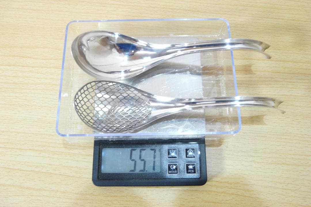九代 中川浄益 南鐐 網透無地入子匙 銀製 55.7g 本物保証 銀食器
