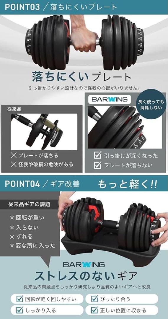 BARWING 可変式ダンベル24キロ二つ