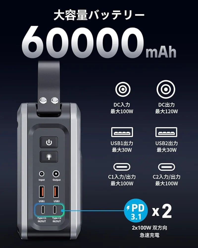 ポータブル電源 小型 ポタ電 大容量 60000mAh
