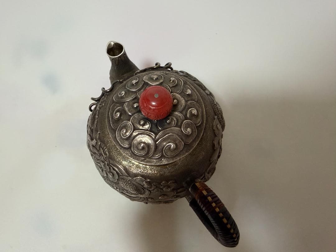 純銀製 龍文彫り 急須 銀瓶 煎茶道具