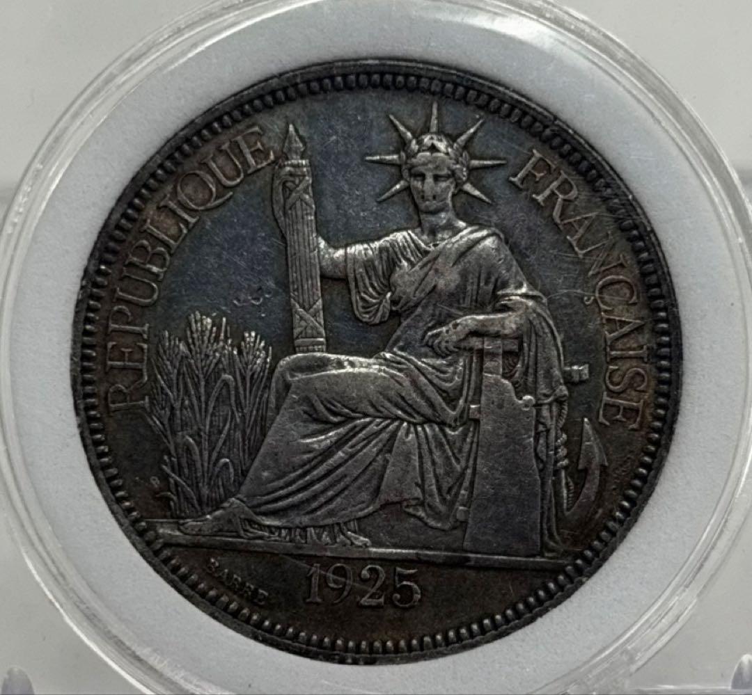 1925年-A フランス領インドシナ マリアンヌ1ピアストル大型銀貨 黒トーン❗️