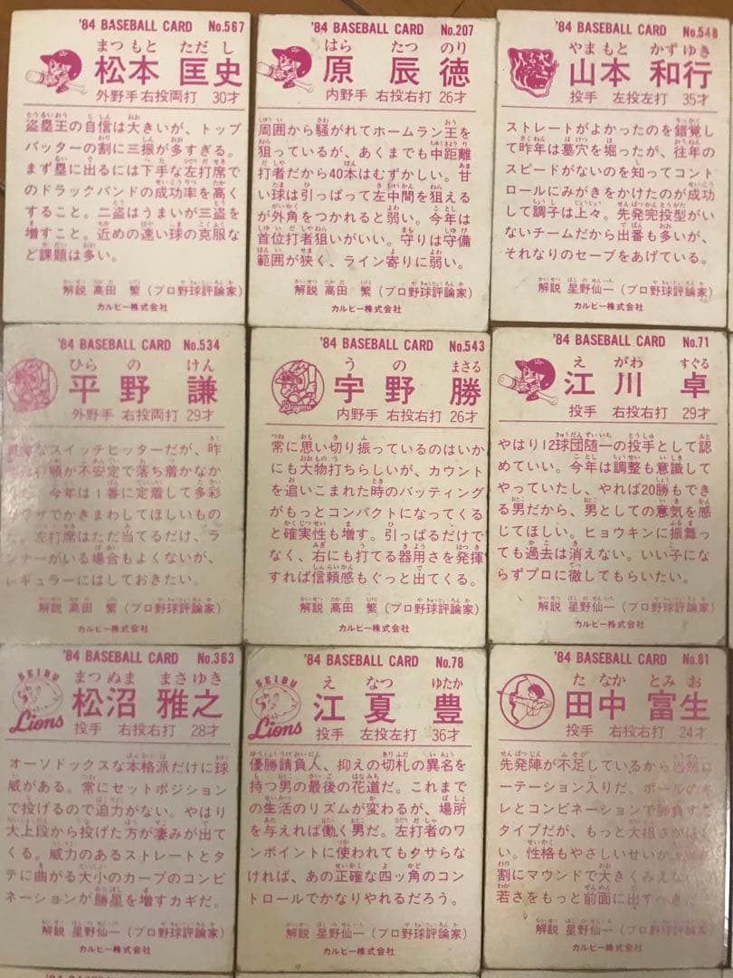 【昭和レトロ】プロ野球チップスカード84、86、87、88計23枚