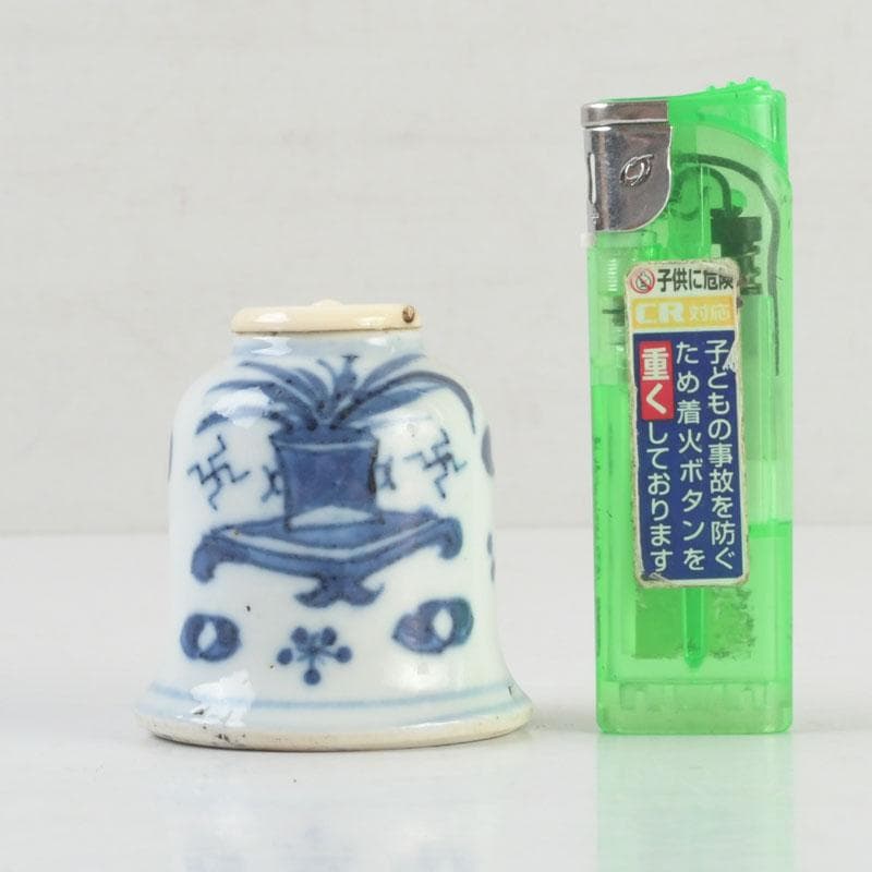 茶道具　伊万里焼　古染付　花草文　茶入　時代箱付　V　9309