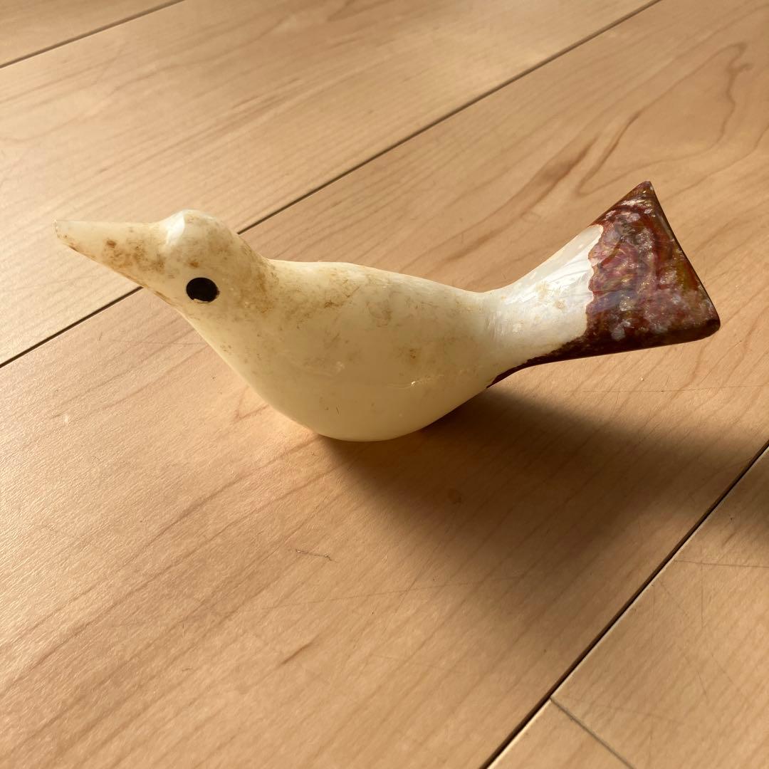 石製 鳥型装飾品 白茶