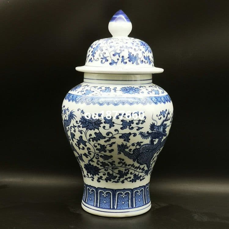 青花龍紋将軍壺 景徳鎮 陶磁器 装飾品 現代工芸品 美術品 置物