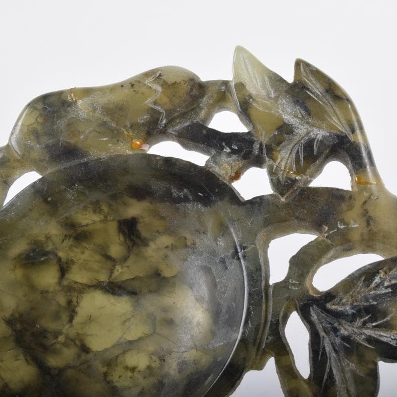 中国　玉石彫刻　瓢箪彫　水孟　筆洗　時代箱付　V　6955