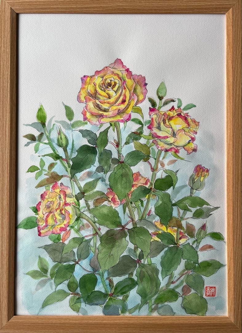 薔薇の花、パンジー　額紫陽花の3点セット　ゴードンさん