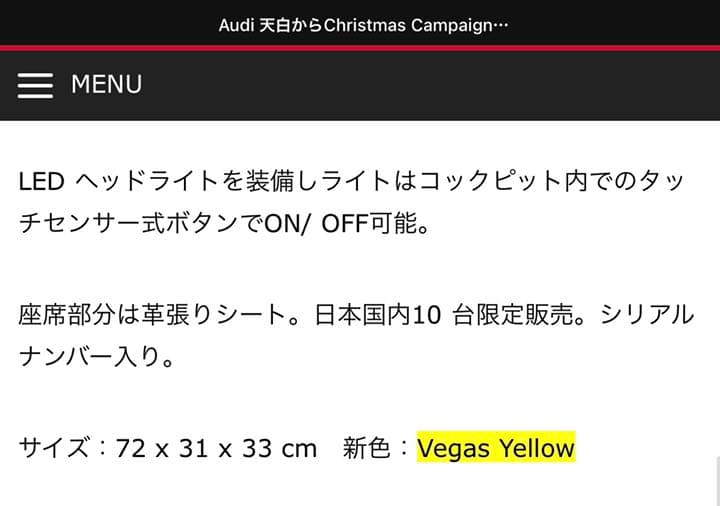 【日本限定10台！！】AudiニューJr.クワトロ　キッズカー