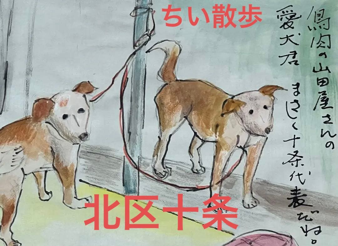水彩画　地井武雄さん　テレ朝ちい散歩　犬　原画　絵手紙　北区十条【匿名配送】