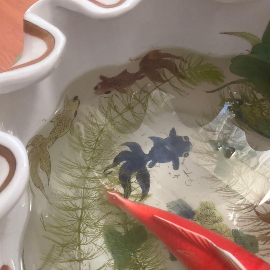 花と果物の装飾 陶器の水鉢、手描き、シノワズリ