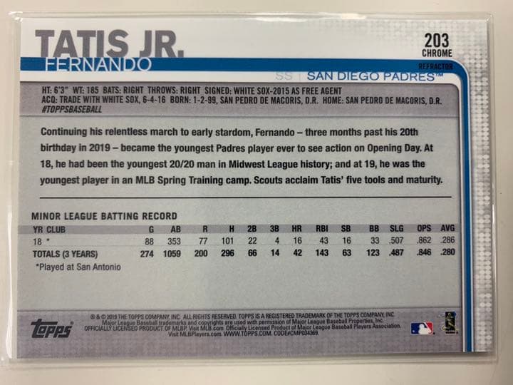 その他 topps chrome 2019 Fernando Tatis pink