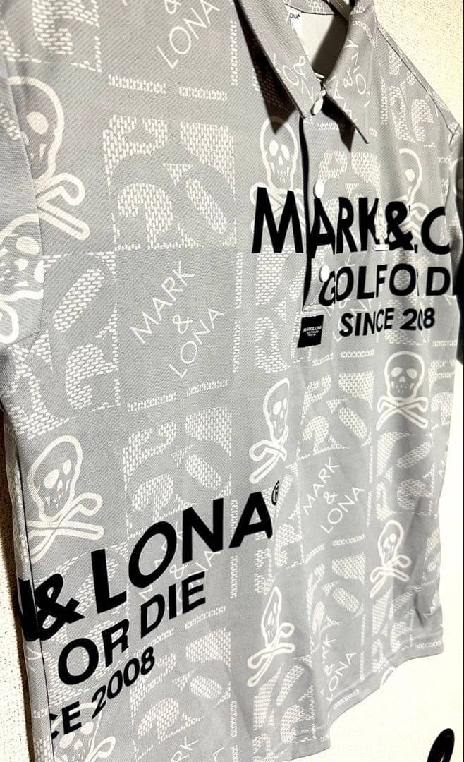 極美品！ 国内正規品！MARK&LONA ゴルフシャツ L〜XL スカル　総柄