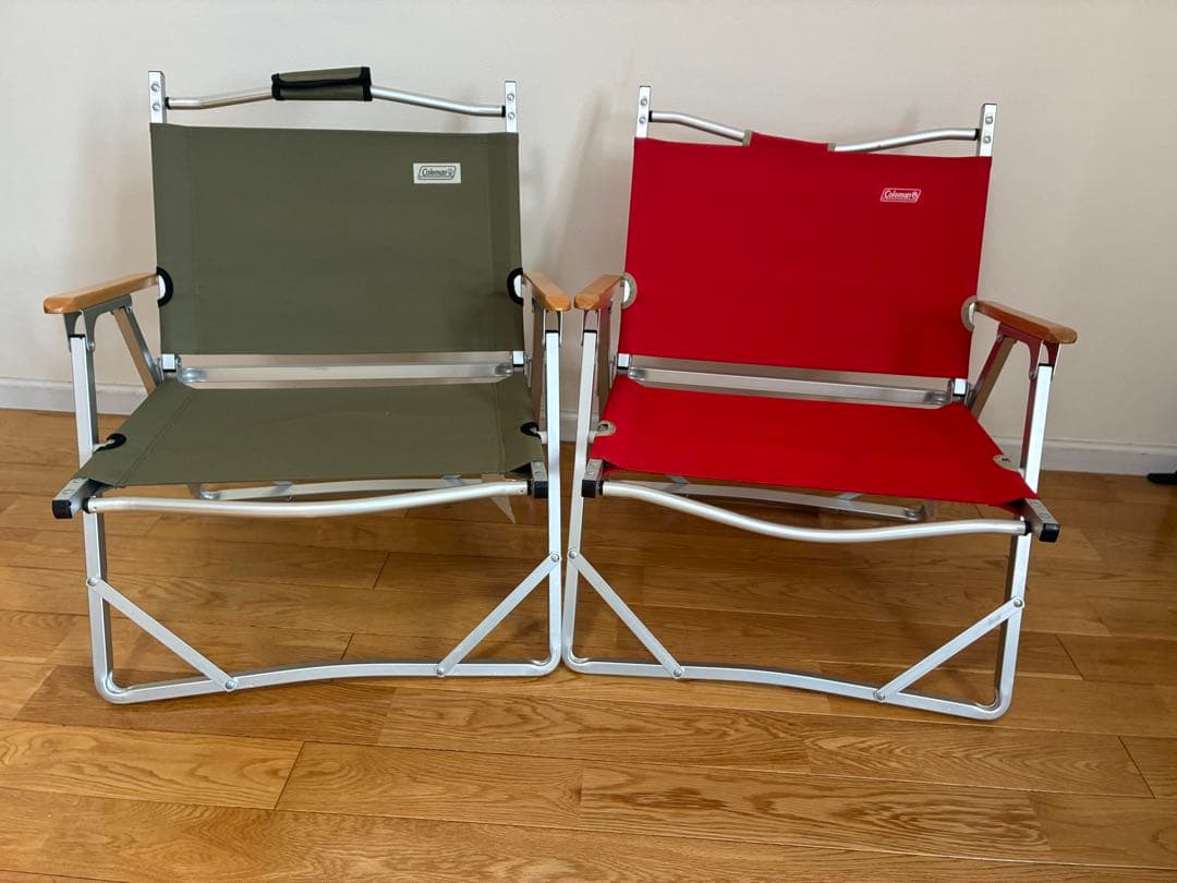 コールマンColeman赤とオリーブ コンパクトフォールディングチェア中古品