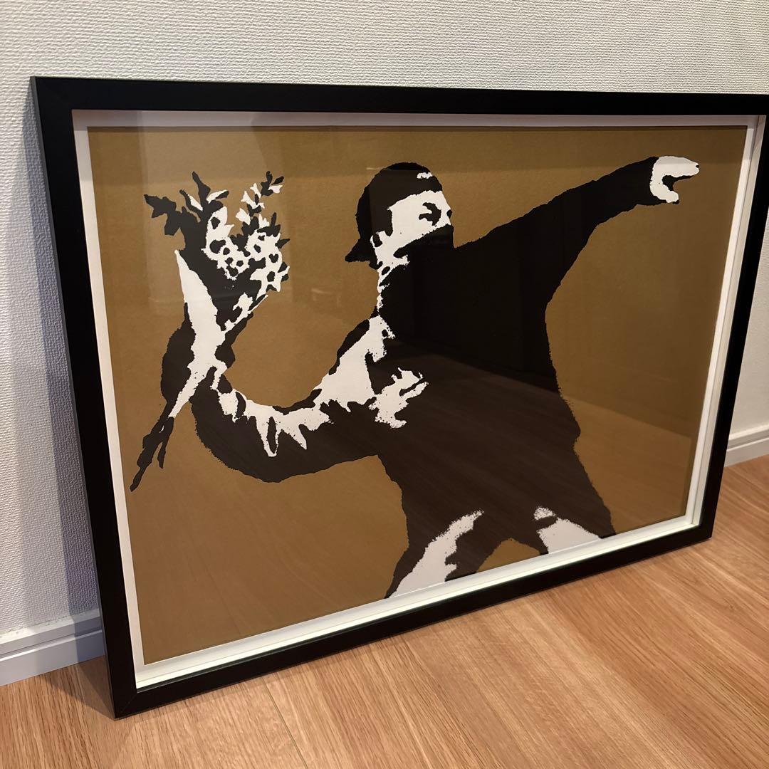 Banksy 花束を投げる男　ゴールド　wcp