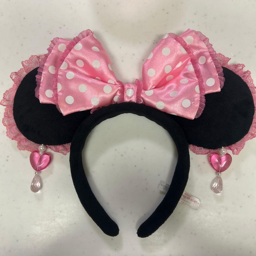 ミニー カチューシャ ピンク イヤリング 水玉 レース リボン ディズニー