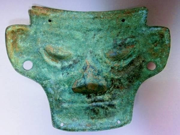 仮面■中国古代祭祀土坑出土 古青銅人顔面 発掘品 お面 超希少品 古玩 唐物■