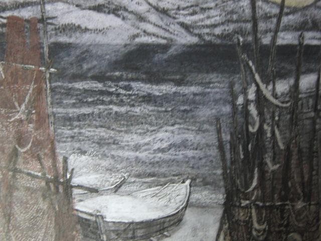 大矢十四彦、【雪の浜】、希少な額装用画集より、状態良好、新品額装付