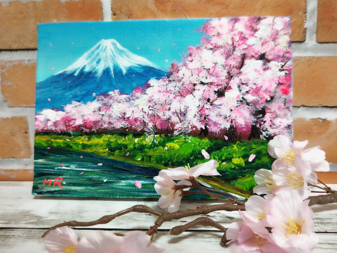 油絵 絵画【桜の富士山】