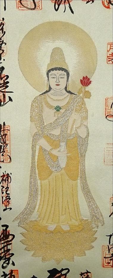 掛軸『西国三十三ヶ所観音霊場御朱印 織物画』絹本 無地箱 掛け軸 g09298