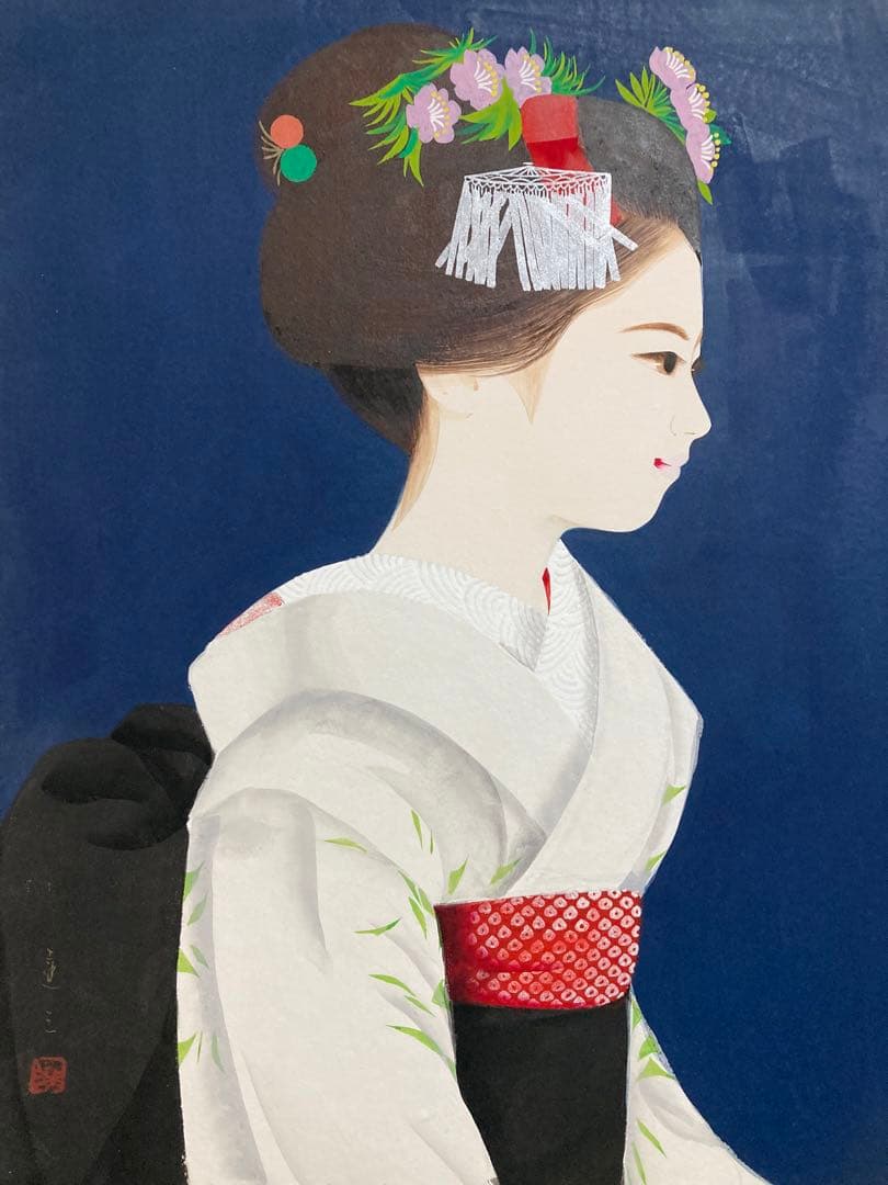 【真作保証】清水達三「舞妓」10号 直筆サイン 共シール 美人 額装 絵画