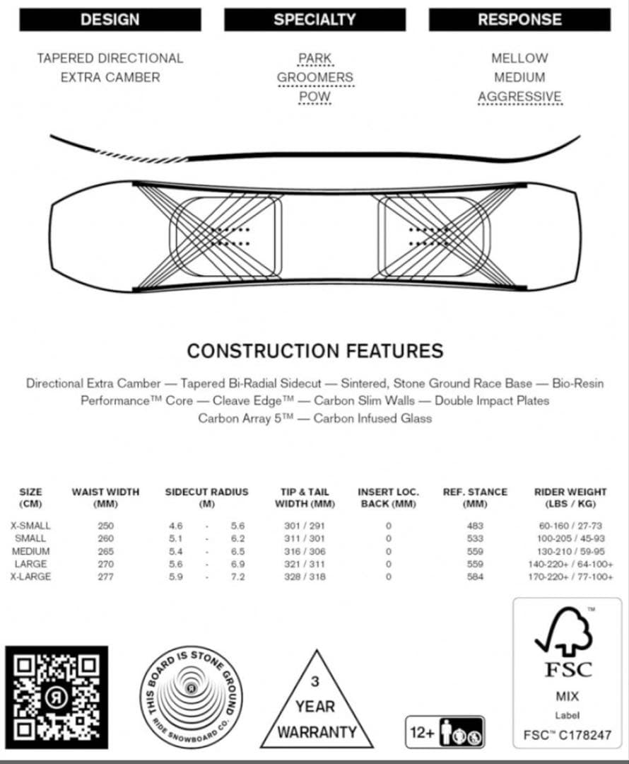 未滑走　RIDE Superpig 25-26モデル 148 s ワックス済み
