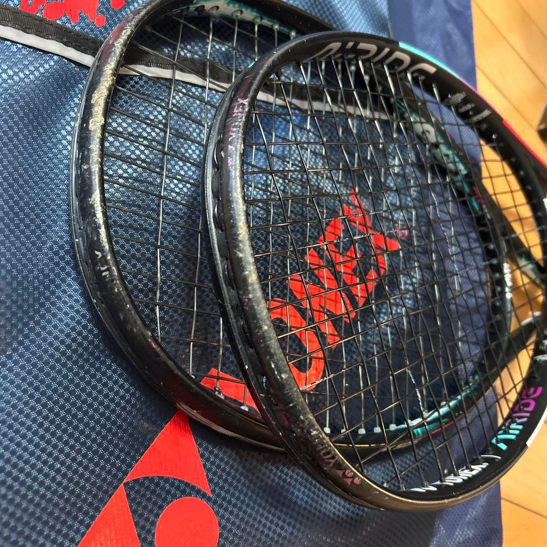 YONEX 軟式テニスラケット2本、ボール3個セット 後衛 ラケットケース付