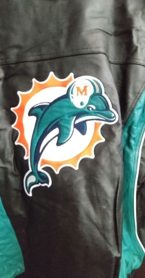 希少　Miami Dolphins 刺繍ロゴレザージャケット　未使用タグ付