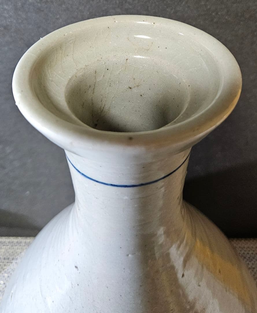 李朝　青華　染付　楼閣山水人物図　大瓶 大壺　高 約37.2cm　韓国古美術