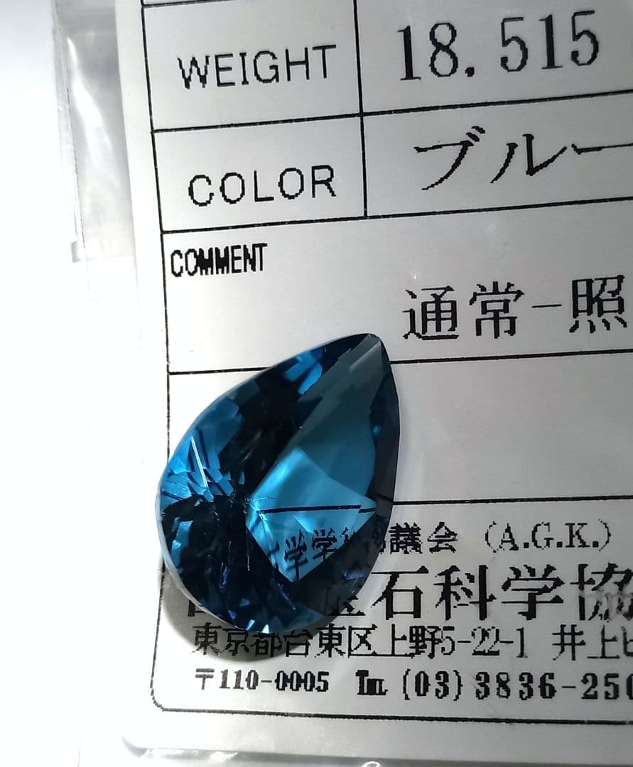 ソーイング  無垢 ロンドンブルートパーズ18,5 ct❄❄ペアシェイプカット