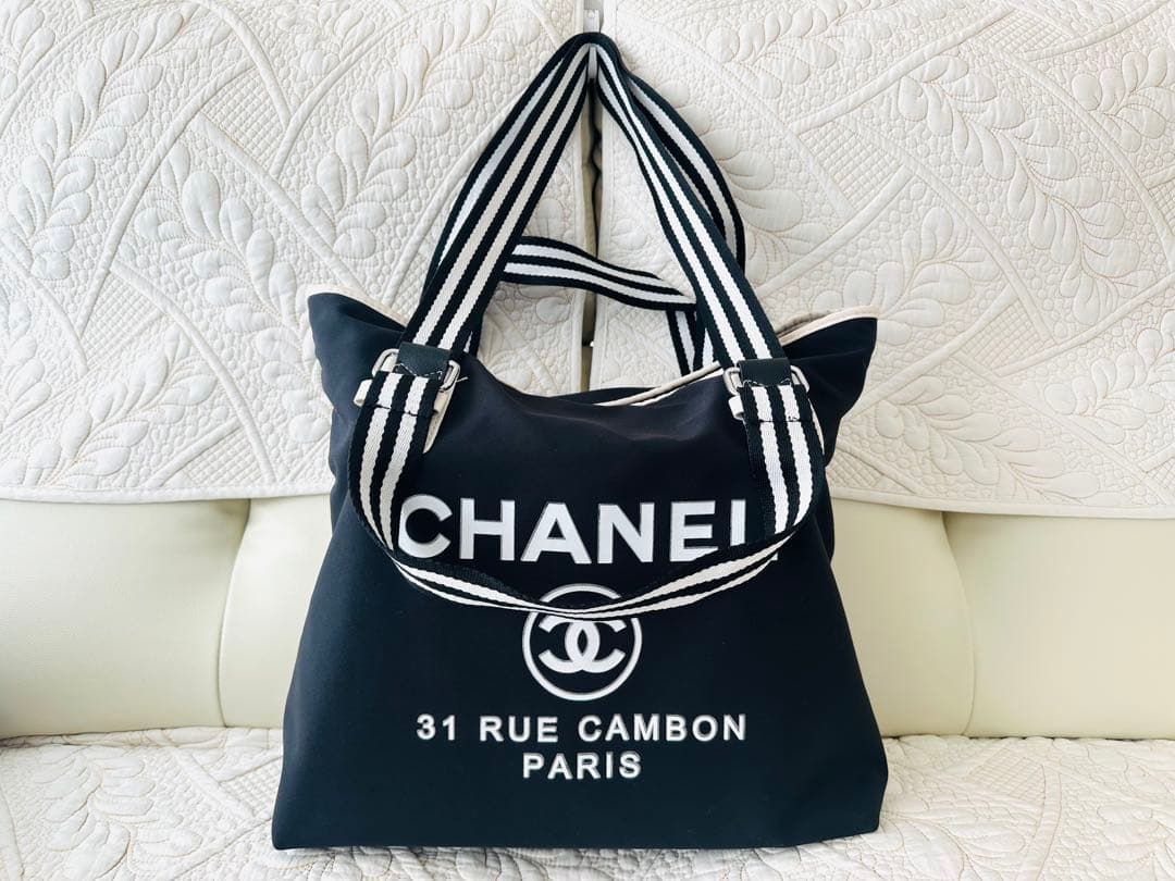中古☆訳ありCHANEL☆ノベルティトートバッグ 黒ショルダーバッグ2way