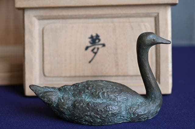進藤武松 　白鳥 　ブロンズ　 置物　 銅製 箱　 美品