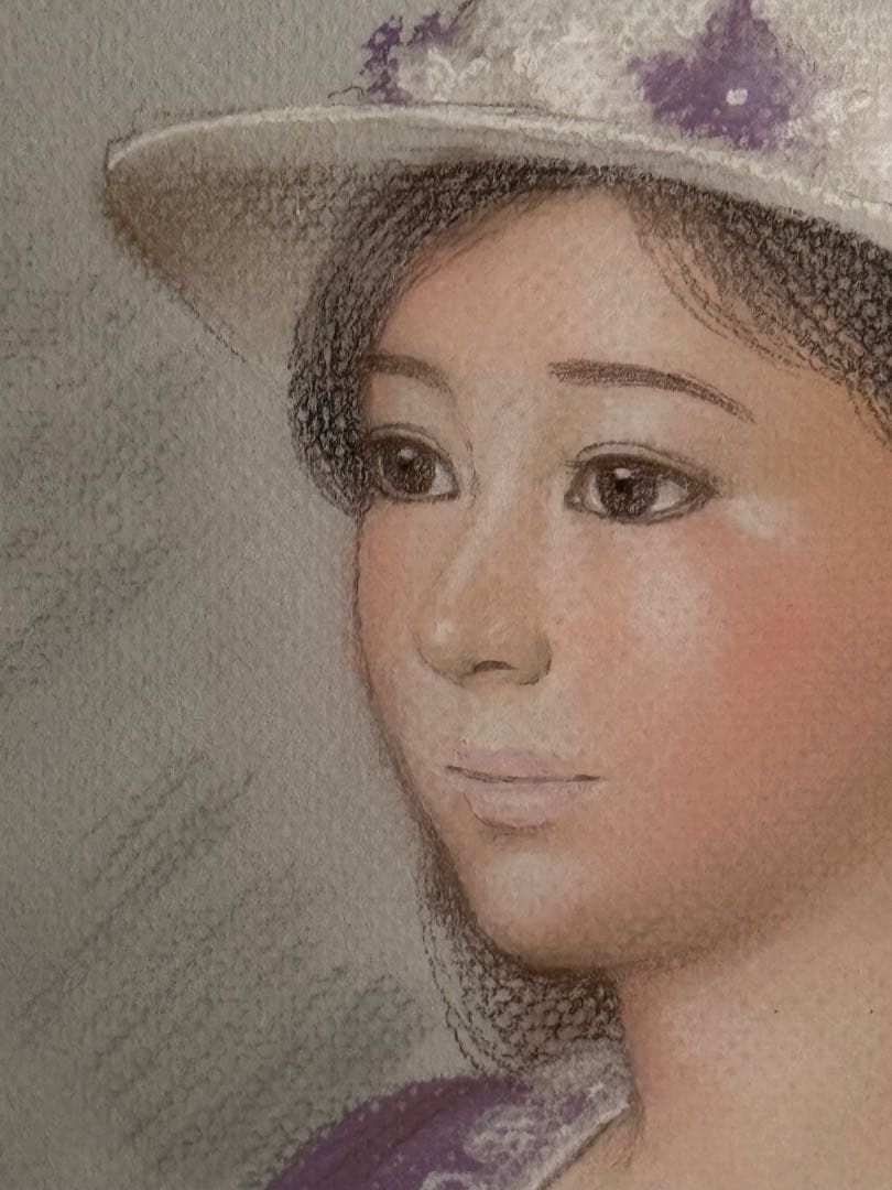 徳田宏行《美人画》肉筆パステル画　直筆サインあり