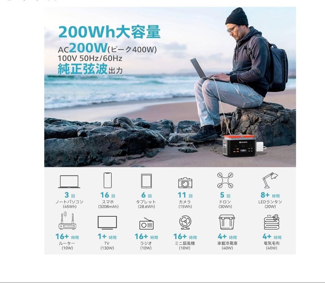 261021 ELECAENTA ポータブル電源 超小型 200Wh 6倍寿命
