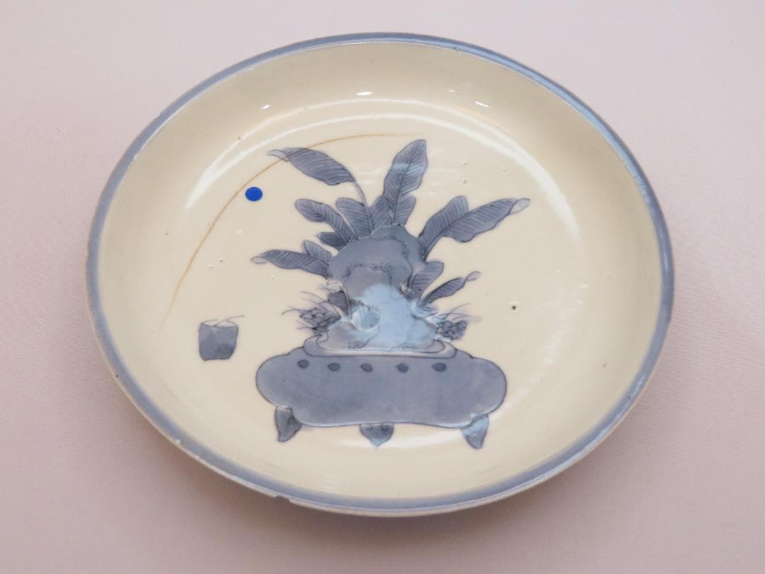 3246　古美術＜値下げ交渉大歓迎＞藍柿中皿　ヒビ有