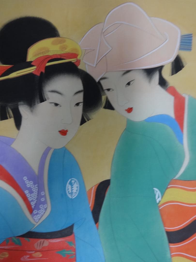 上村松園　春の宵　水彩画　1938年頃　浮世絵　肉筆　姉妹の絵　日本画　美人画