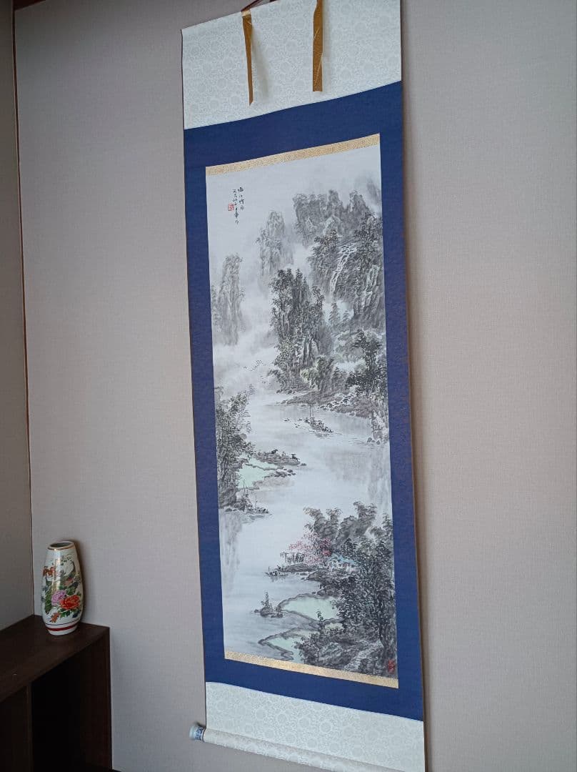 超希少 美品 中国 軸 開運 縁起物 絵 龍脈 金運 山水 花鳥 舟 美術 骨董