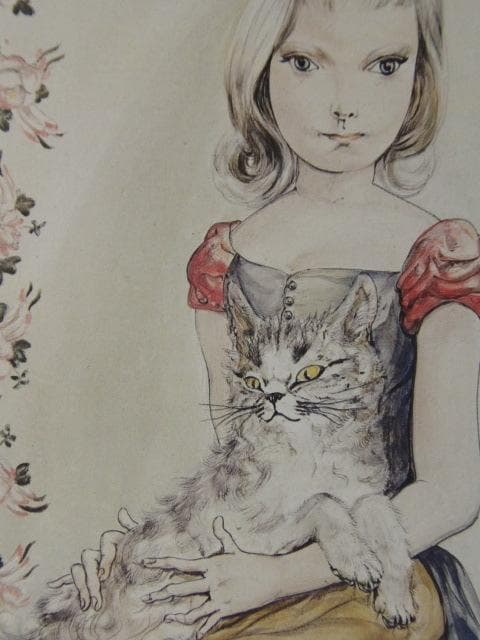 藤田 嗣治、「猫を抱く少女」希少、オーダーマット付額装・画集画、ふじた つぐはる