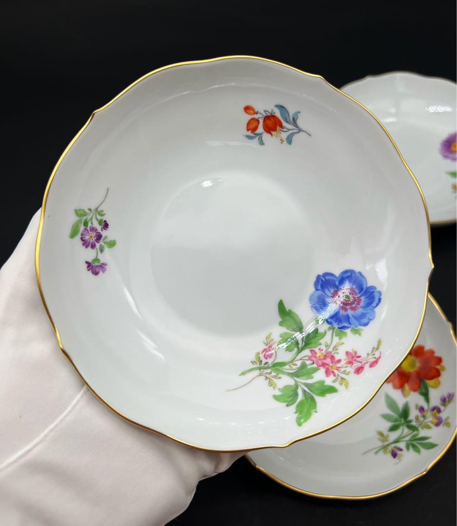 Meissen マイセン ベーシックフラワー 3つの花 金彩 花柄皿 5客