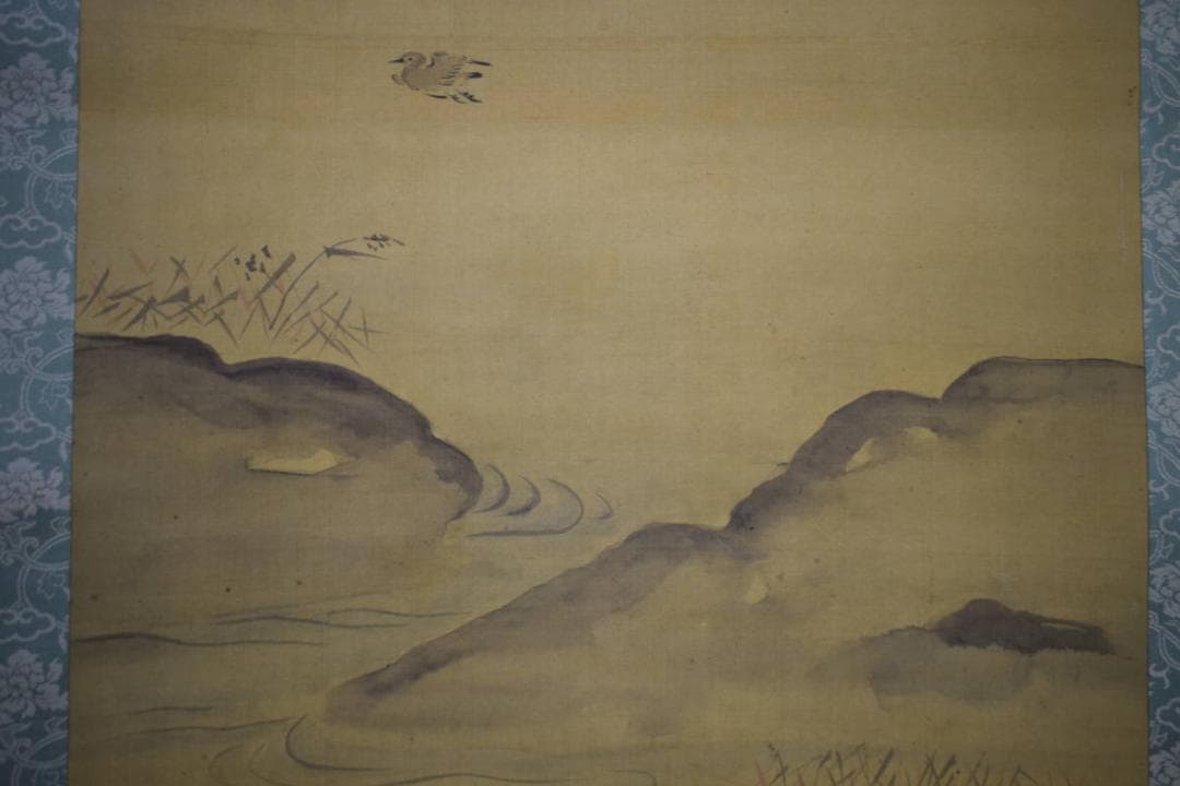 真作/廣豊/山水画賛/西行の句/布袋屋掛軸HJ-429