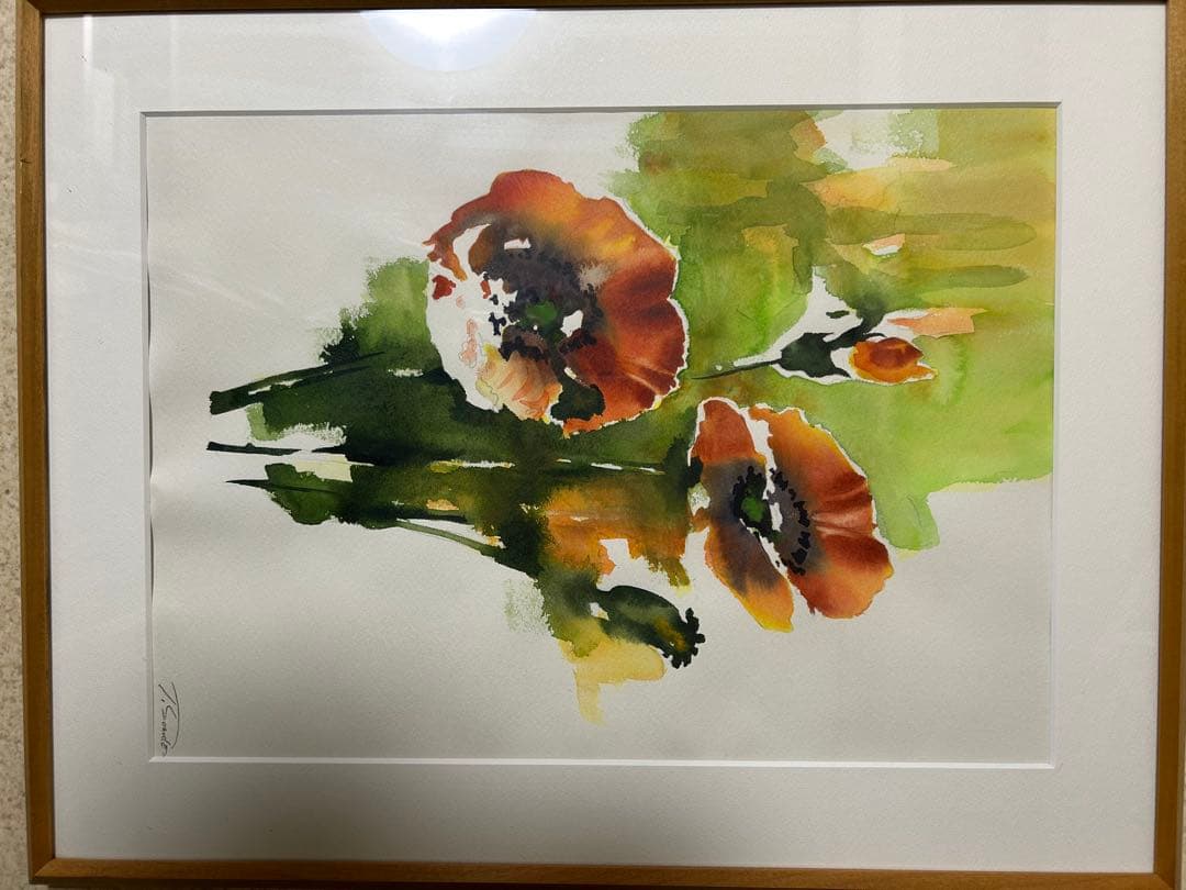 絵画　花　アネモネ　木製額装