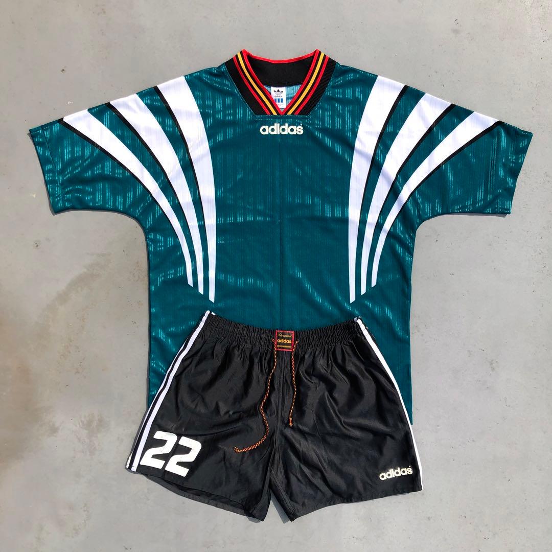 90s adidas サッカーユニフォーム セットアップ Oサイズ XL 緑 黒